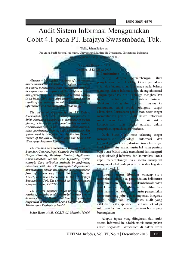 (PDF) Audit Sistem Informasi Menggunakan COBIT 4.1 pada PT Erajaya ...