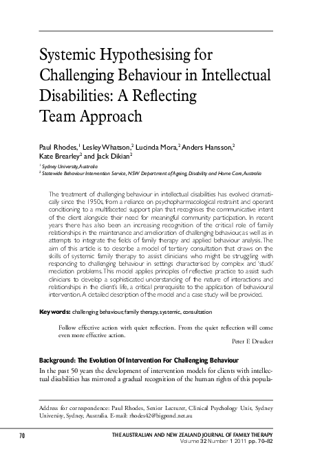 (PDF) Systemic Hypothesising for Challenging Behaviour in Intellectual ...