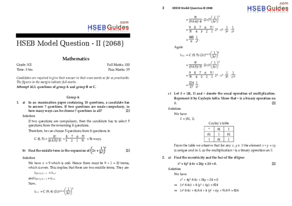 (PDF) HSEB Model Question -II (2068