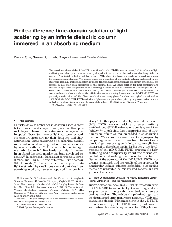 (PDF) Finite-difference time-domain solution of light scattering by an infinite dielectric ...