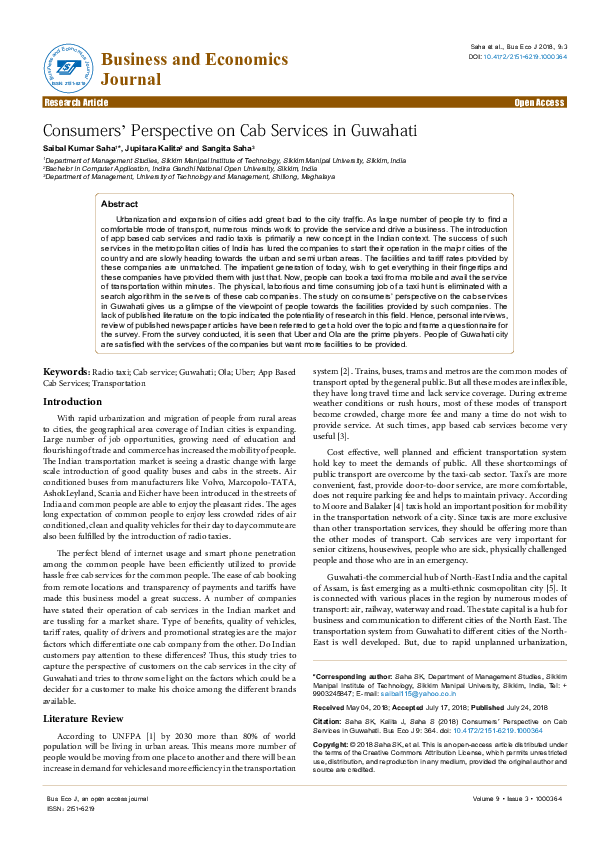 (PDF) Consumers' Perspective on Cab Services in Guwahati