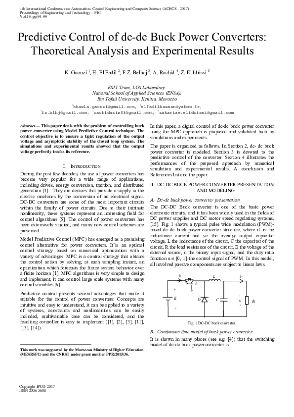 Pdf Predictive Control Of Dc Dc Buck Power Converters Theoretical Analysis And Experimental