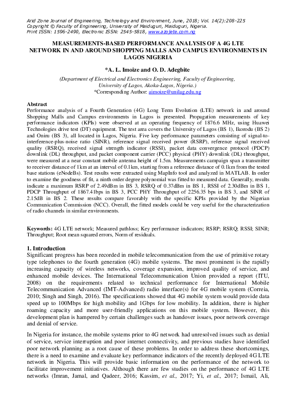 Pdf Measurements Based Performance Analysis Of A 4g Lte Network In And Around Shopping Malls