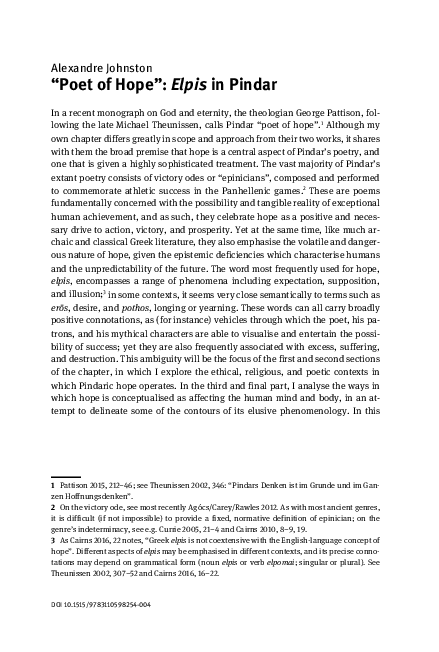 (PDF) "Poet of Hope": Elpis in Pindar