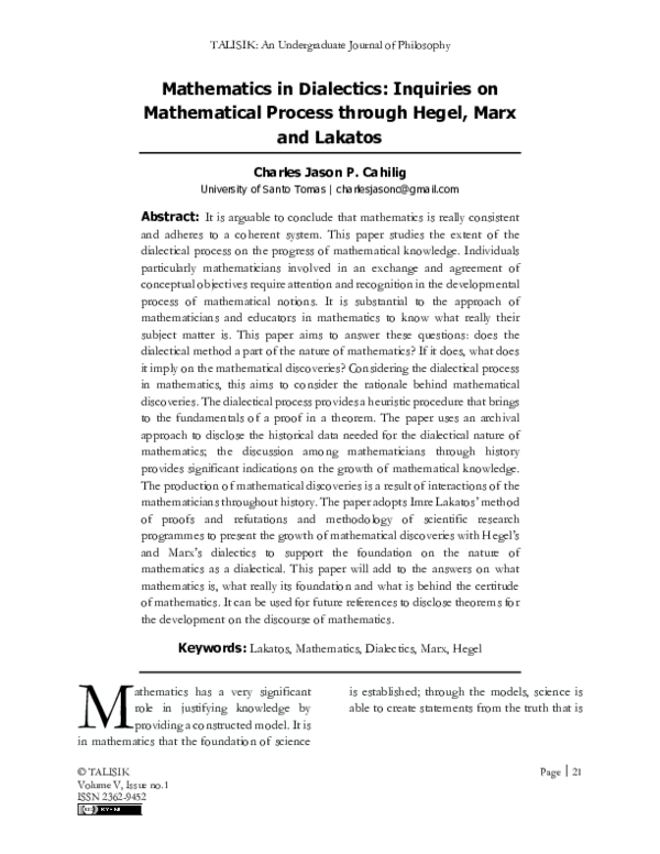 (PDF) Mathematics in Dialectics: Inquiries on Mathematical Process ...