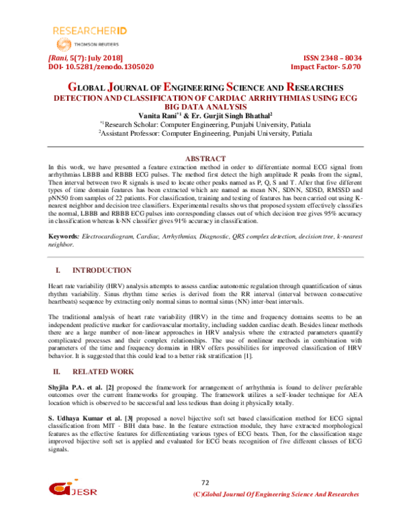 Doc Detection And Classification Of Cardiac Arrhythmias Using Ecg Big Data Analysis