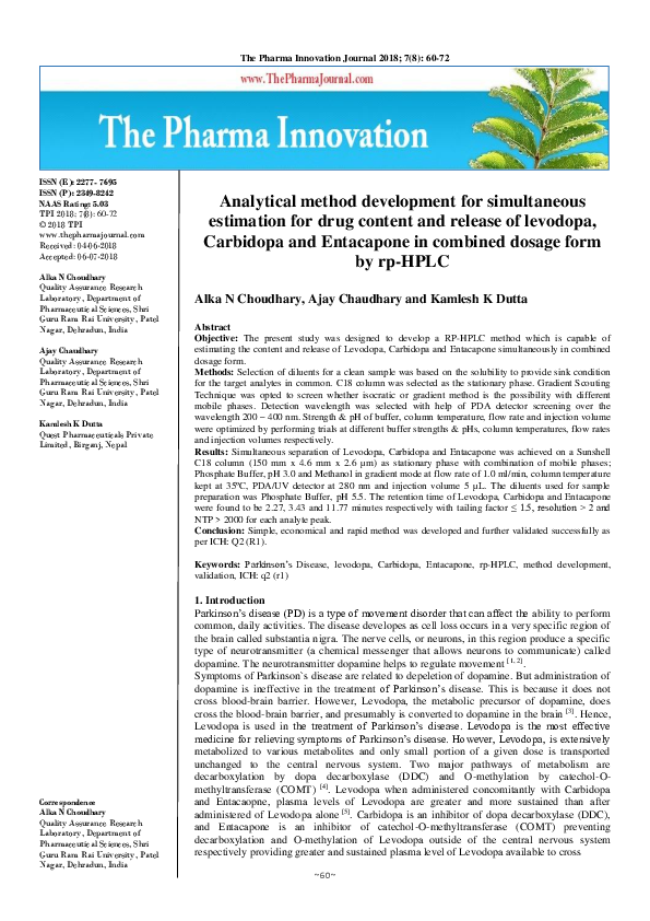 Pdf Analytical Method Development For Simultaneous Estimation For Drug Content And Release Of