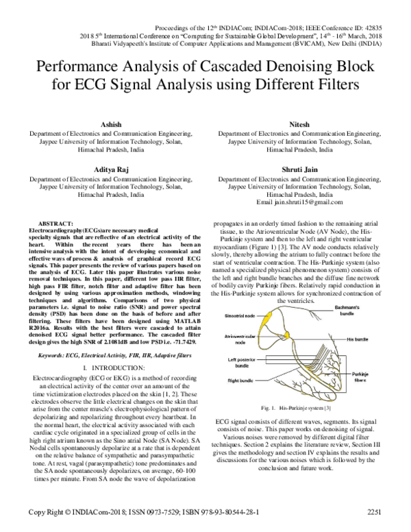 (PDF) Performance Analysis of Cascaded Denoising Block for ECG Signal Analysis using Different ...