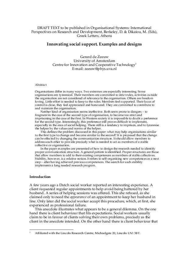 (PDF) Innovating social support. Examples and designs