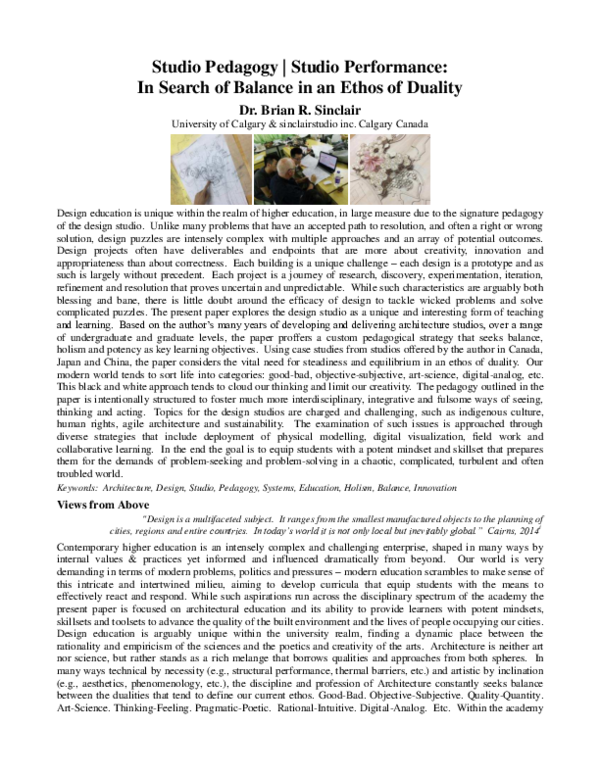 (PDF) Studio Pedagogy | Studio Performance: In Search of Balance in an ...