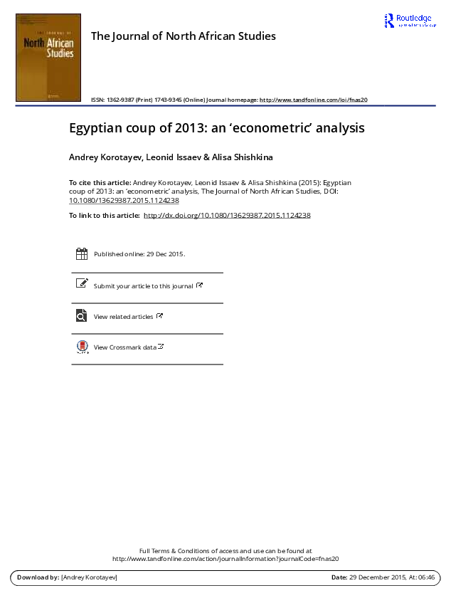 (PDF) Egyptian coup of 2013: an 'econometric' analysis // The Journal ...