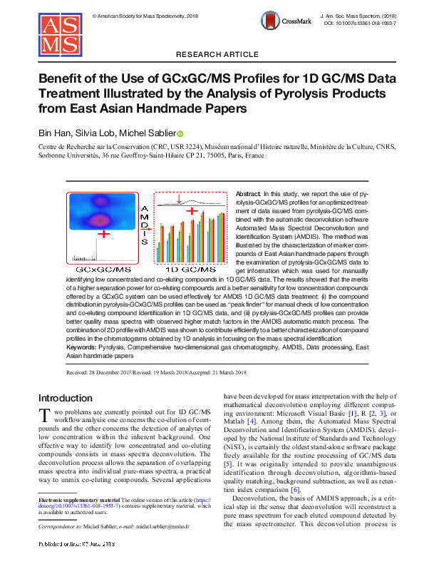 (PDF) Benefit of the Use of GCxGC/MS Profiles for 1D GC/MS Data ...