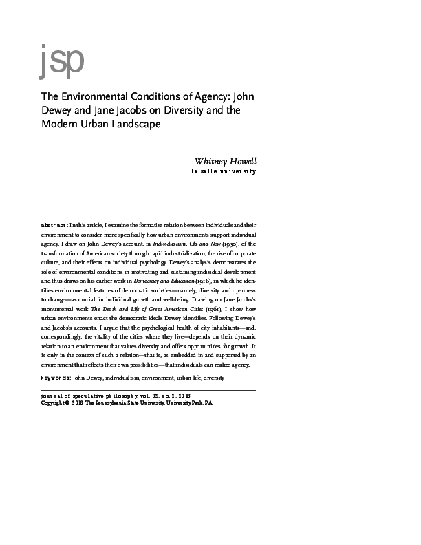 (PDF) The Environmental Conditions of Agency: John Dewey and Jane ...