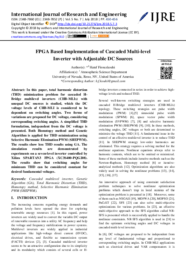 Pdf Fpga Based Implementation Of Cascaded Multi Level Inverter With