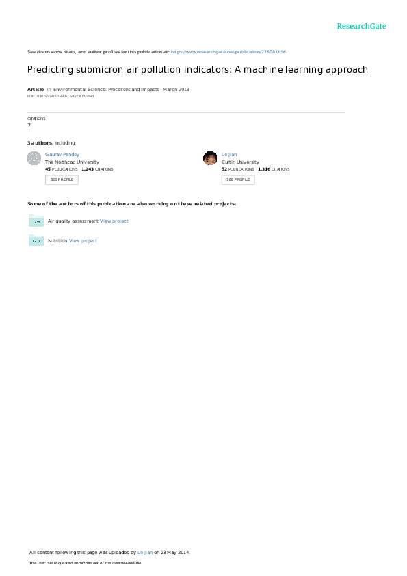 (PDF) Predicting submicron air pollution indicators: a machine learning ...