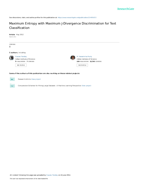 (PDF) Maximum Entropy with Maximum J-Divergence Discrimination for TextClassification