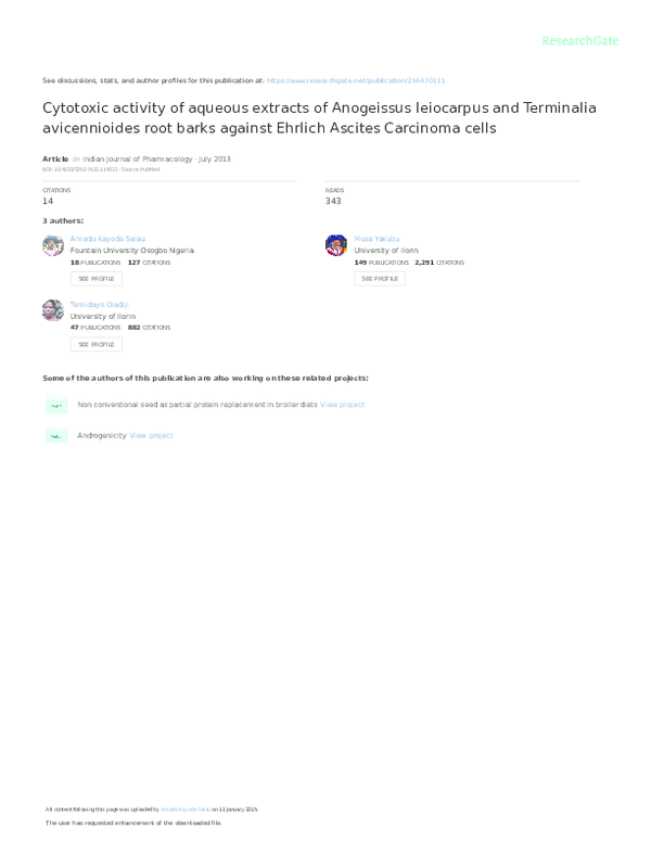 (PDF) Cytotoxic activity of aqueous extracts of Anogeissus leiocarpus and Terminalia ...