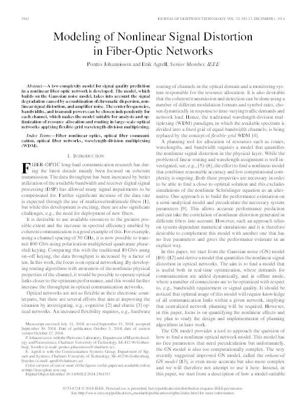 Pdf Modeling Of Nonlinear Signal Distortion In Fiber Optic Networks Li Yan