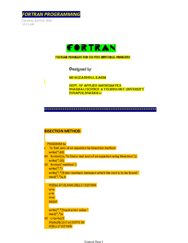 Pdf Fortran Programs Using Numerical Analysis 