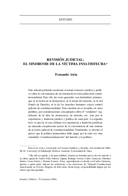 (PDF) Revisi n Judicial: El Sindrome De La V ctima Insatisfecha | Fernando Atria - Academia.edu