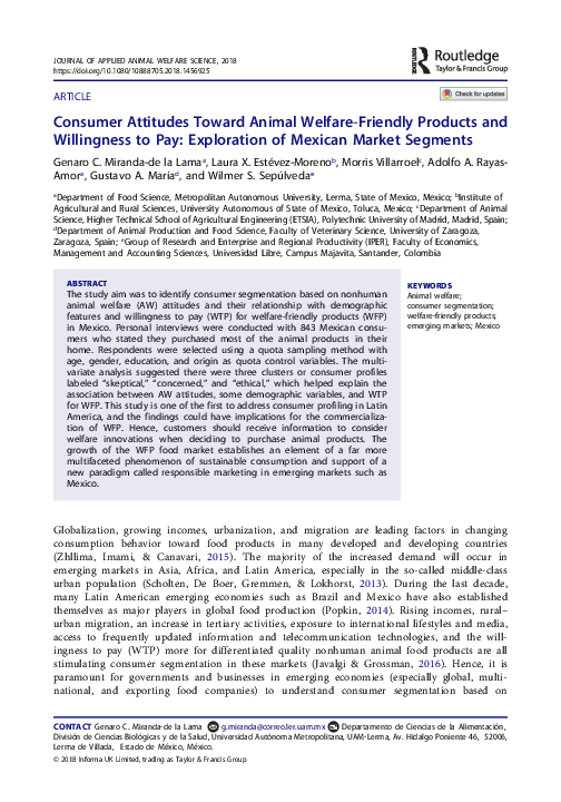(PDF) Consumer Attitudes Toward Animal Welfare-Friendly Products and Willingness to Pay ...