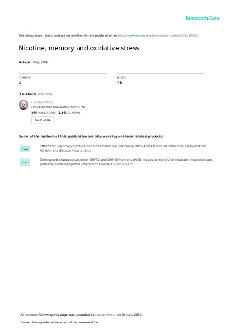 (PDF) Nicotine, memory and oxidative stress