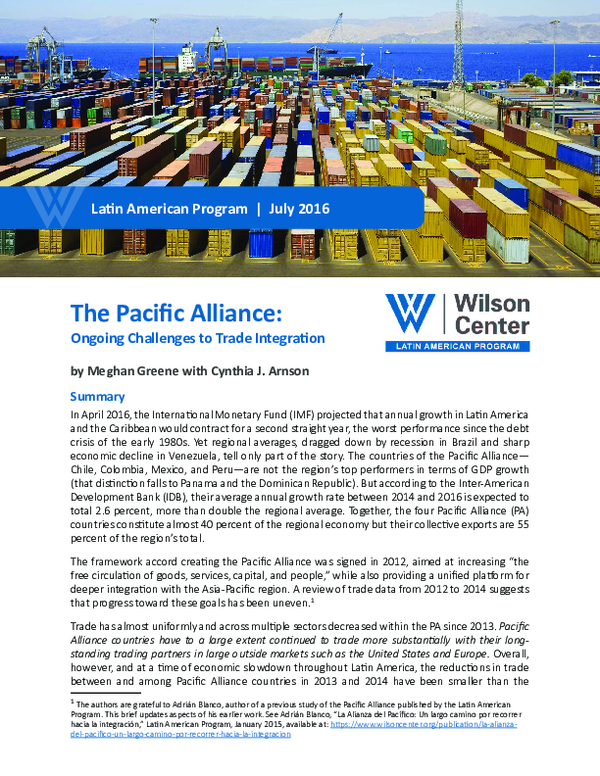 (PDF) The Pacific Alliance: Ongoing Challenges to Trade Integration