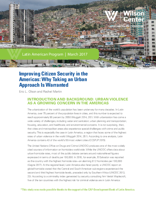 (PDF) Improving Citizen Security in the Americas: Why Taking an Urban ...