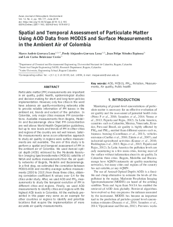 Pdf Spatial And Temporal Assessment Of Particulate Matter Using Aod