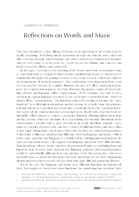 (PDF) Reflections on Words and Music