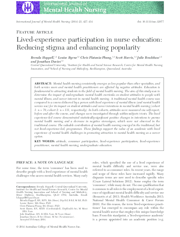 (PDF) Lived-experience participation in nurse education: Reducing ...