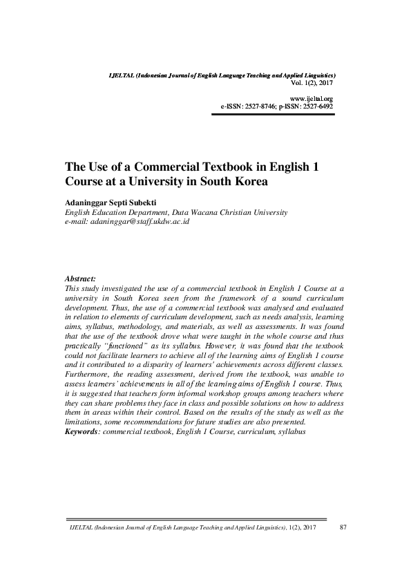 (PDF) The Use of a Commercial Textbook in English 1 Course at a ...