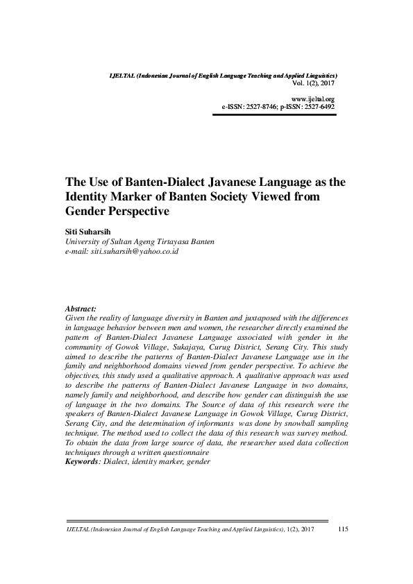 (PDF) The Use of Banten-Dialect Javanese Language as the Identity ...