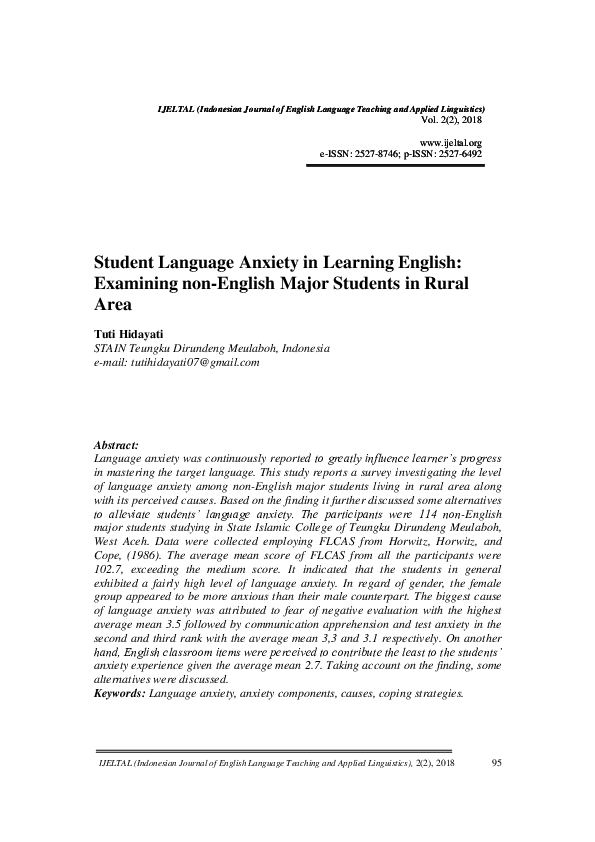 (PDF) Student Language Anxiety in Learning English: Examining non ...