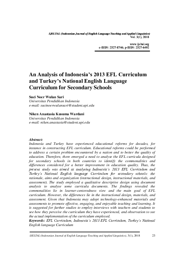 PDF An Analysis Of Indonesia s 2013 EFL Curriculum And Turkey s PDF An Analysis Of Indonesia s 2013 EFL Curriculum And Turkey s