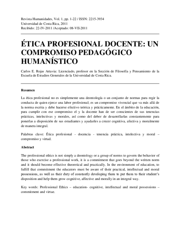 (PDF) ÉTICA PROFESIONAL DOCENTE: UN COMPROMISO PEDAGÓGICO HUMANÍSTICO