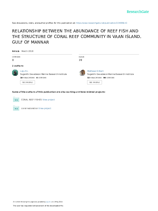 (PDF) RELATIONSHIP BETWEEN THE ABUNDANCE OF REEF FISH AND THE STRUCTURE ...