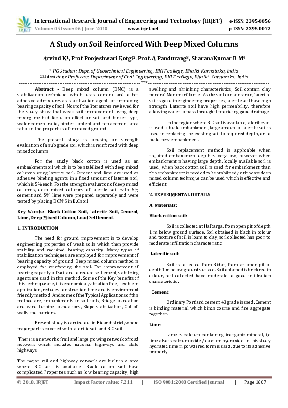 (PDF) IRJET-A Study on Soil Reinforced With Deep Mixed Columns