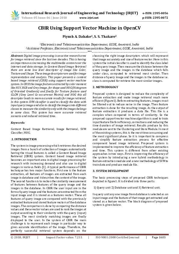 (PDF) IRJET-CBIR Using Support Vector Machine in OpenCV