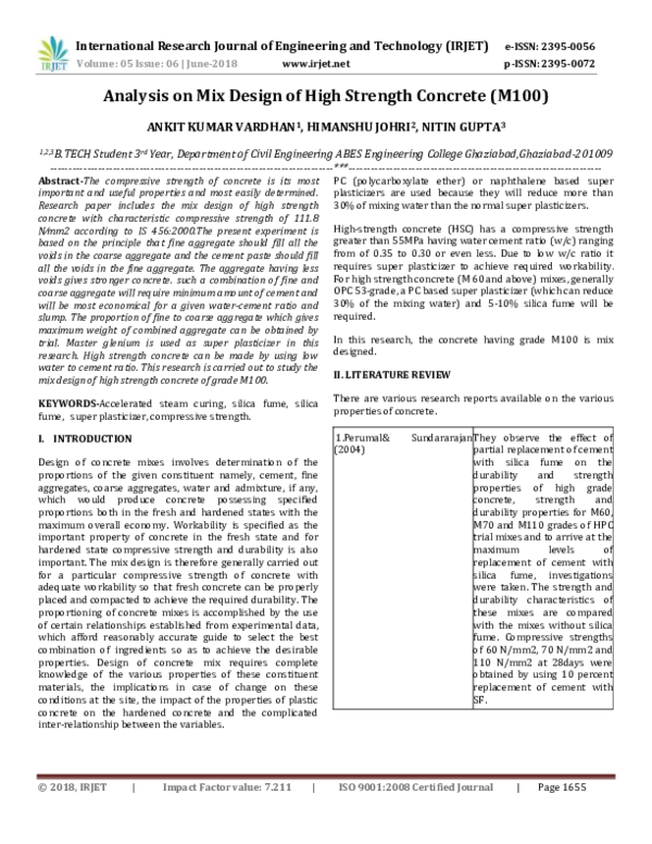 (PDF) IRJET-Analysis on Mix Design of High Strength Concrete (M100