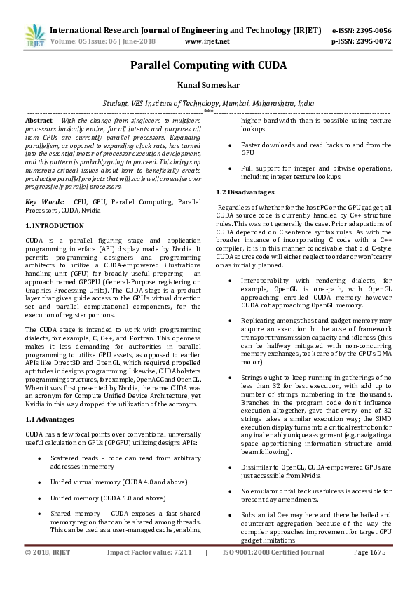 (PDF) IRJET-Parallel Computing with CUDA
