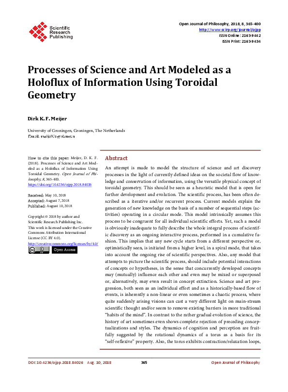(PDF) Processes of Science and Art Modeled as a Holoflux of Information Using Toroidal Geometry