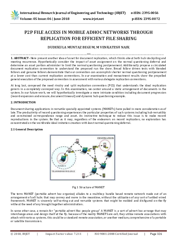 (PDF) IRJET- P2P FILE ACCESS IN MOBILE ADHOC NETWORKS THROUGH REPLICATION FOR EFFICIENT FILE ...