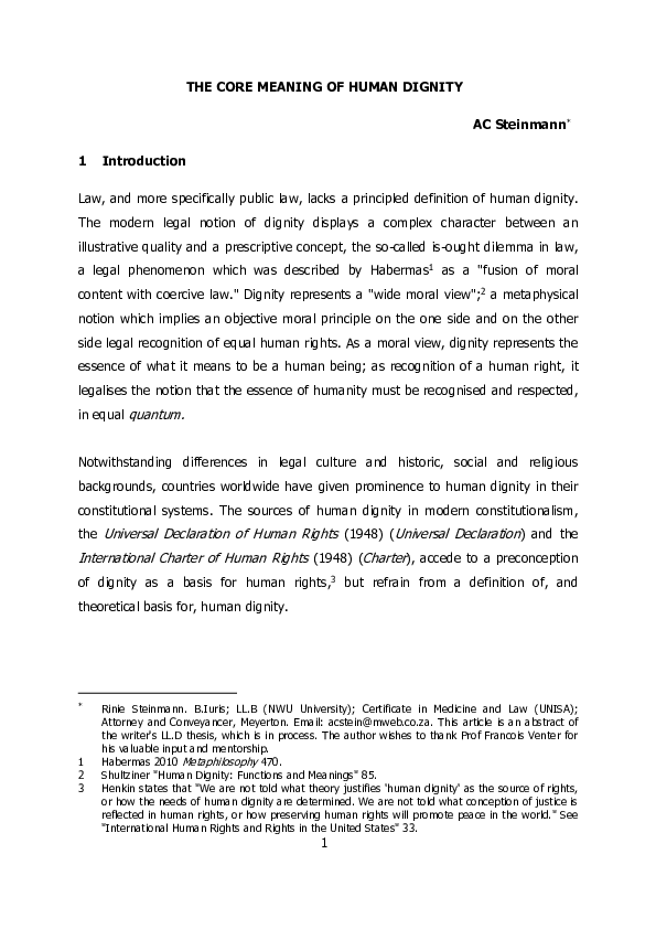 (PDF) The Core Meaning of Human Dignity