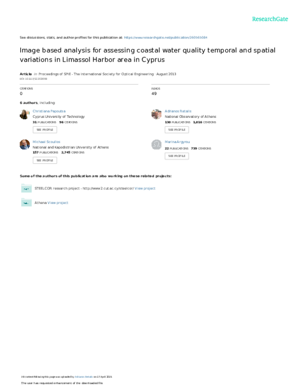 Pdf Image Based Analysis For Assessing Coastal Water Quality Temporal And Spatial Variations