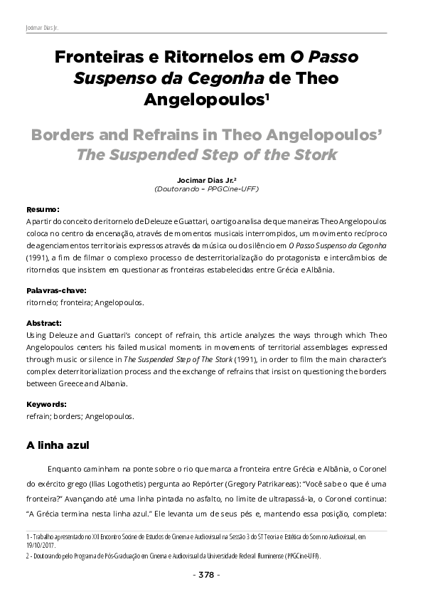 (PDF) Fronteiras e Ritornelos em O Passo Suspenso da Cegonha de Theo ...