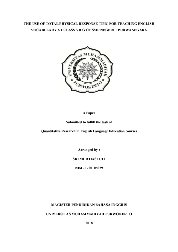 (PDF) THE USE OF TOTAL PHYSICAL RESPONSE (TPR) FOR TEACHING ENGLISH ...