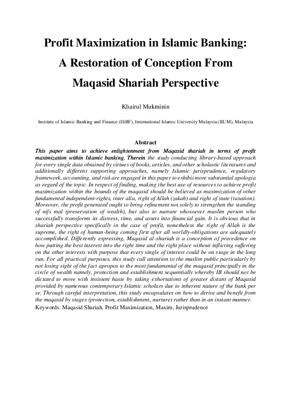 (PDF) Profit Maximization in Islamic Banking: A Restoration of ...