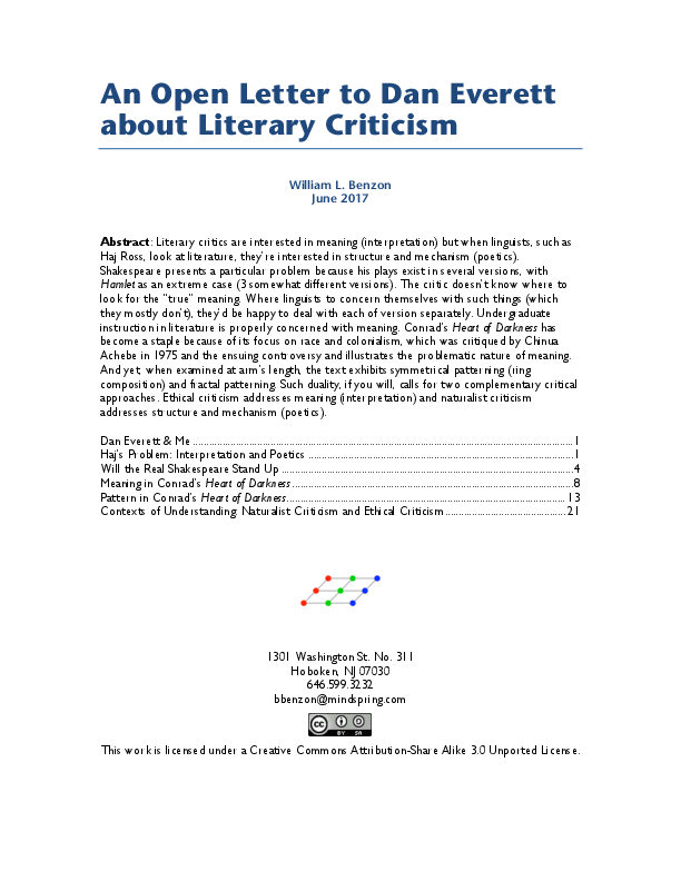 (PDF) An Open Letter to Dan Everett about Literary Criticism
