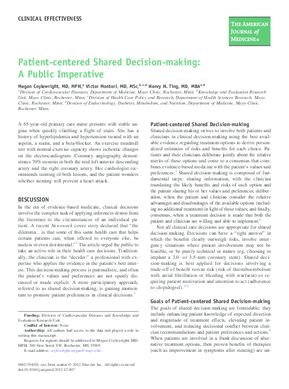(PDF) Patient-centered Shared Decision-making: A Public Imperative ...